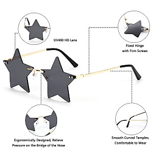 IKUVNA Rimless Star Shape Sunglasses for Women Men Party Streetwear Glasses Trendy Transparent Pentagram Eyewears