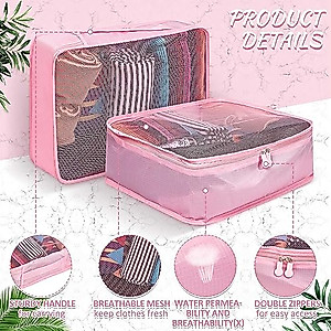 Silkfly 12 Pcs Packing Cubes for Suitcase Travel Luggage Bags Bulk Mesh Organizer Set for Hiking Camping Backpacking Clothes Accessories (Pink,XL, L, M Size)