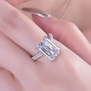 AINUOSHI 6 Carats Emerald Cut Cubic Zirconia CZ Rhodium Plated/Rose Gold Sterling Silver Simulated Diamond Wedding Engagement Ring