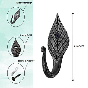 Generic Vintage Style Hand Forged Leaf Wall Mounted Hook For Home And Office Coat Hanging Black Antique Designer Wall Hook Decorative Gift Item By Living Ideas