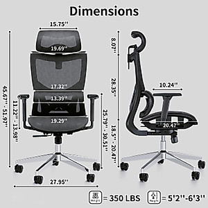 PatioMage Ergonomic Office Chair with 3D Armrest, Big and Tall Computer Desk Chair with Adjustable Headrest, Seat Depth, Lumbar Support, Home Office Gaming Chair