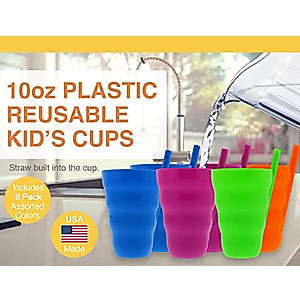 Arrow Home Products Sip A Cup with Built in Straw, 10oz, 6pk - BPA-free Straw Cups for Kids Great for Everyday Use - Made in the USA, Stackable Kids Straw Cups - Purple, Blue, Green, Orange