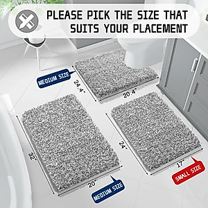 Yimobra Luxury Bathroom Rugs, Fluffy Bath Mats, Non Slip, Water Absorbent Microfiber, Machine Washable, Shaggy Plush Soft Shower Rugs, Thick Matts for Bathroom Floor & Sink, Light Gray and White