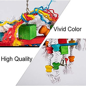 MEWTOGO Bird Parrot Chewing Toys- Multicolored Natural Wooden Knots Blocks Waterfall Bird Tearing Entertaining Toys Suggested for Conures Cockatiels African Grey Foraging and Amazon Parrot