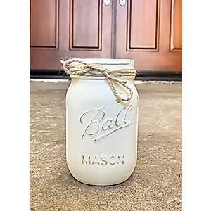 White - Hand Painted and Distressed Mason Jar, Pint 16 oz. Regular Mouth Rustic Farmhouse Style Mason Jar, White Mason Jars, White Vase Mason Jars, White Mason Jars for Centerpieces, Painted Mason Jar