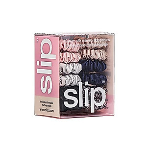 Slip Silk Pure Silk Minnie Scrunchies - Classic - 100% Pure 22 Momme Mulberry Silk Scrunchies for Women - Hair-Friendly Scrunchies Set in Pink, Caramel, Silver, Navy, Leopard & Black (12 Scrunchies)