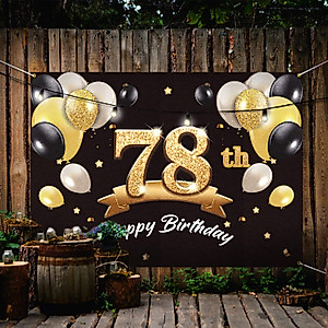 PAKBOOM Happy 78th Birthday Banner Backdrop - 78 Birthday Party Decorations Supplies for Men - Black Gold 4 x 6ft