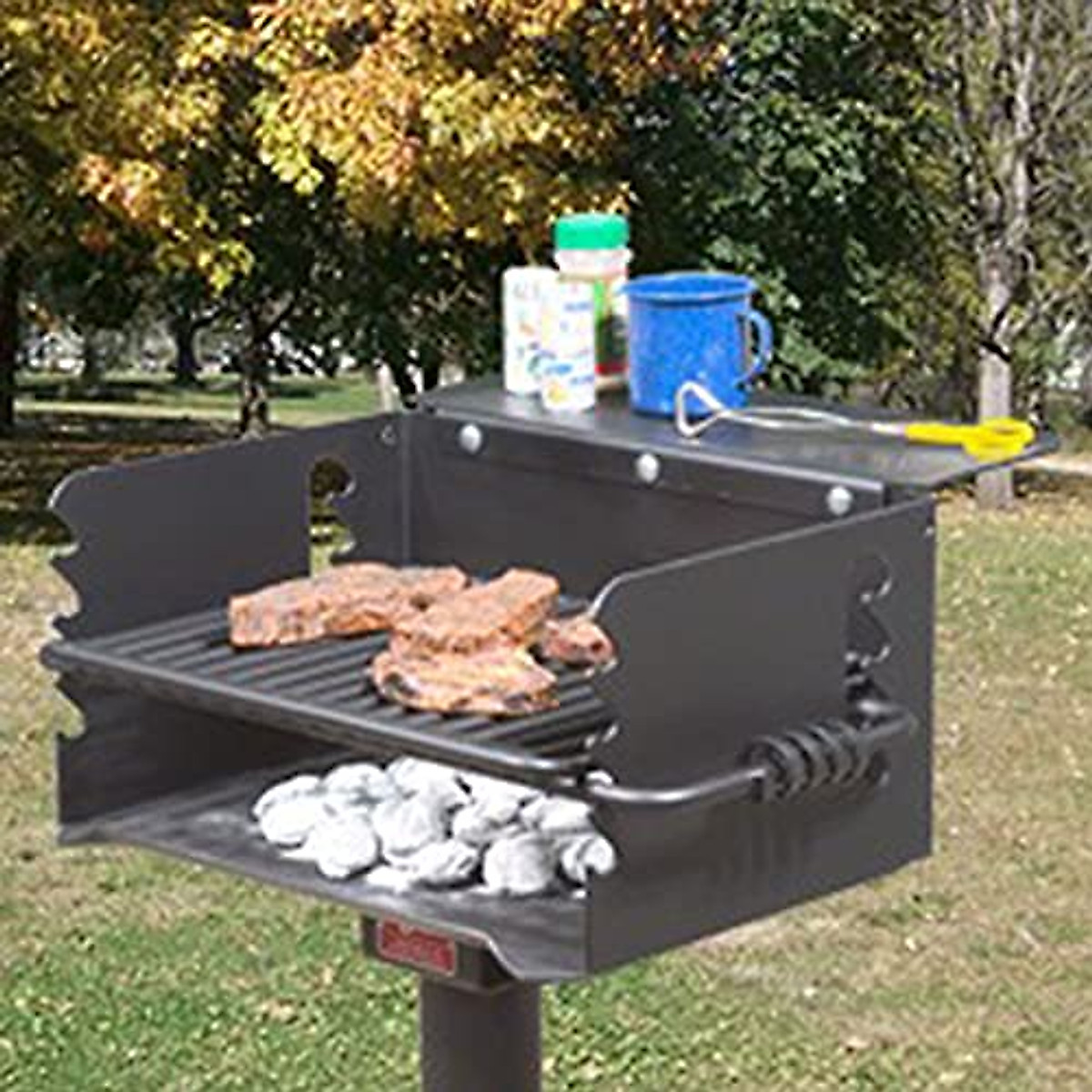 Pilot Rock Q-20 B2 Single Commercial Grade Embedded Reinforced 20 Inch Steel Park Style Swiveling Galvanized Charcoal Grill with Painted Finish, Black