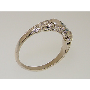 LetsBuyGold 925 Sterling Silver Natural Aquamarine & Cultured Pearl Womens Anniversary Ring - Size 10.5