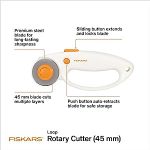 Fiskars 45mm Quick Change Rotary Cutter for Fabric - Steel Rotary Cutter Blade - Craft Supplies - Crafts, Sewing, and Quilting Projects - White
