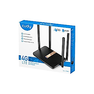 Cudy New AC1200 Unlocked 4G LTE Modem Router with SIM Card Slot, 1200Mbps Mesh WiFi, EC25-AFX Qualcomm Chipset, Detachable Cellular Antennas, DDNS, VPN, LT500D