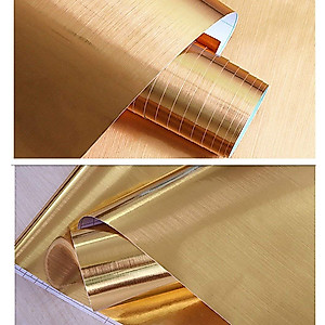 Metal Look Film Vinyl Self Adhesive Gold Texture Waterproof Anti Greasy Counter Top Peel Stick Metallic Gloss Shelf Liner for Kitchen Cabinet 15.6inch by 79inch