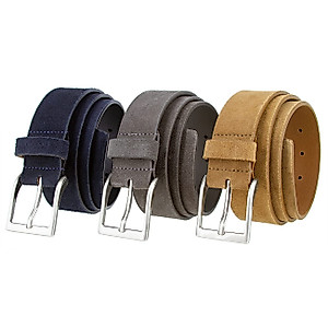 Cowboy Craft Men's Suede Leather Belt Genuine Full Leather Casual Dress Belt 1-3/8" or 1-1/2" Wide (Style B - Taupe, 34)