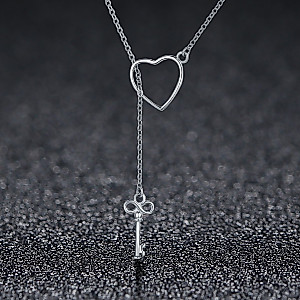 Presentski 925 Sterling Silver Y Lariat Necklace Chain Valentines Day Jewelry with Infinity Key Pendant,Love Heart Necklaces for Women Daughter
