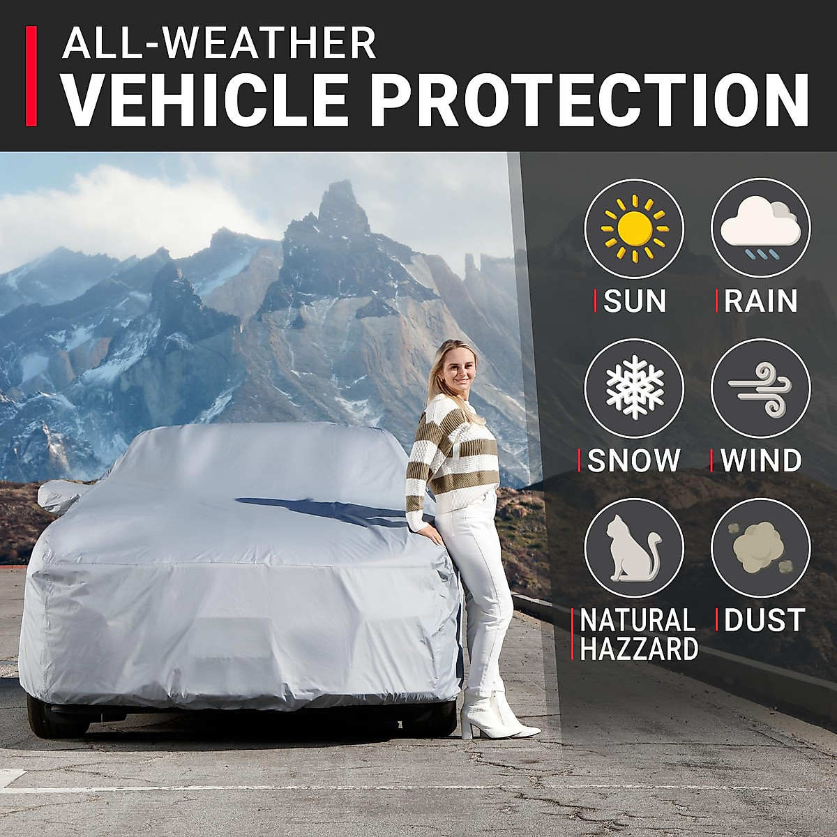 iCarCover 18-Layer Car Cover Waterproof All Weather, Premium Quality Car Covers for Automobiles, UV Protection, Ford Mustang, Camaro, XK, 4-Series, M4, Supra, Thunderbird, Size C10 (See Size Chart)