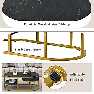 Wekity Modern Marble Golden Coffee Table, Metal Frame with Drawers & Shelves Storage for Living Room (Black)