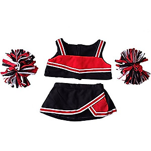 Red & Black Cheerleader Outfit Teddy Bear Clothes Fits Most 14" - 18" Build-A-Bear and Make Your Stuffed Animals