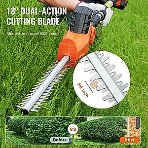 VEVOR Pole Cordless Hedge Trimmer, 20V Electric Bush Trimmer Kit with 18 inch Double-Edged Steel Blade, 74"-94" Telescoping Design for High Branches(2.0Ah Battery & Fast Charger Included)
