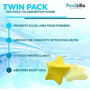 Poolzilla 2-Pack Yellow Premium Scum Star Oil Absorbing Sponge - Perfect for Cleaning Hot Tubs, Spas and Swimming Pools