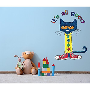 Kids Bedroom Nursery Pete The Cat Decal Home Art Picture Book Cat Design Vinyl Wall Decal | Adhesive Living Room Cartoon Cat Character Decor Vinyl Wall Decoration Sticker (24" x 30")