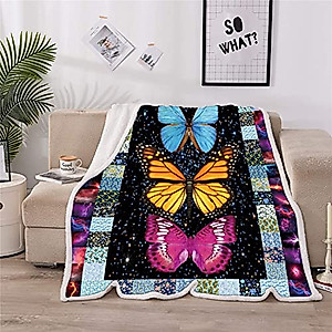 Ultra Soft Butterfly Blanket for Women Night Sky Background Microfiber Plush Sherpa Fuzzy Throw Blankets Cozy Blanket Butterfly Gifts (Butterfly,50"×60")