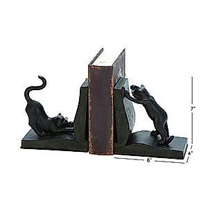Deco 79 Polystone Cat Reading Bookends, Set of 2 7"H, 6"W, Black