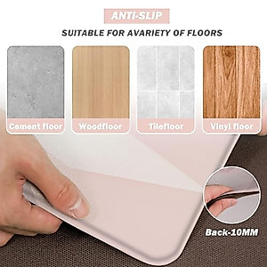 chiinvent Pink Kitchen Rug Set of 2, Anti-Fatigue Pink and Grey Marble Kitchen Mat, Non-Slip Waterproof Comfort Standing PVC Kitchen Mats for Floor, Memory Foam Cushioned Rugs,17.3"x28"+17.3"x47"