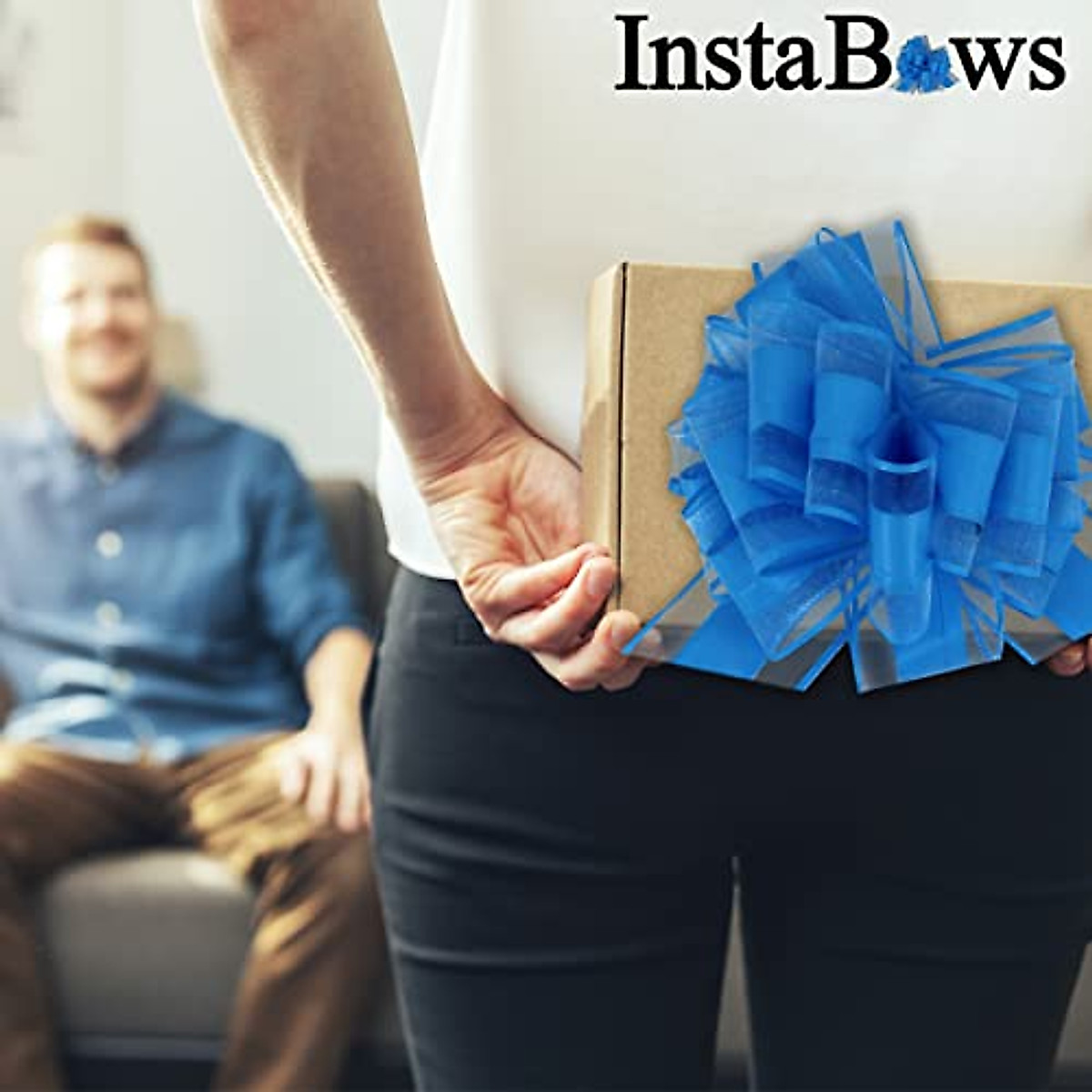 Insta Bows 8 Inch Big Bow for Bike Blue Lace & Ribbon Pull Bow Makes Large Bow Perfect for Really Giant Gift Wrapping Present Or Toy Car 3 Instant Bows for Big Christmas Gifts