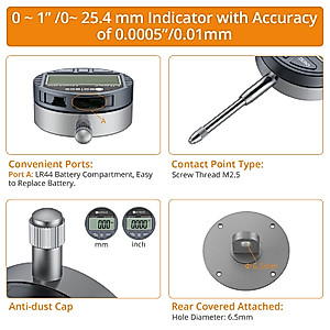 Neoteck 0-1'' Digital Dial Indicator Table Saw Gauge Suitable for Table Saws with a Groove Width of 3/4" (19mm) or more for Aligning and Calibrating Work,Shop Machinery,Band Saw and Drill Press-Silver