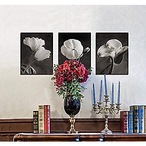 Canvas Wall Art Contemporary Simple Life White Flower Lily Painting Wall Art Decor - 3 Panels Framed Canvas Prints Black and white Style Giclee Artwork Ready to Hang Home Decorations Office Decor Gift