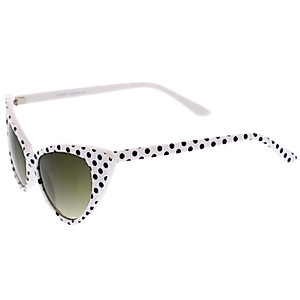 zeroUV - Polka Dot Cat Eye Womens Mod Fashion Super Cat Sunglasses (White-Black/Smoke Gradient)
