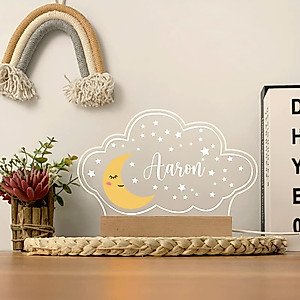 Wucidici Personalized Name Night Light with Moon and Stars, Custom Name Led Lamp for Baby Kids, Brighter Made Customized Night Light Gift for Girl Boys