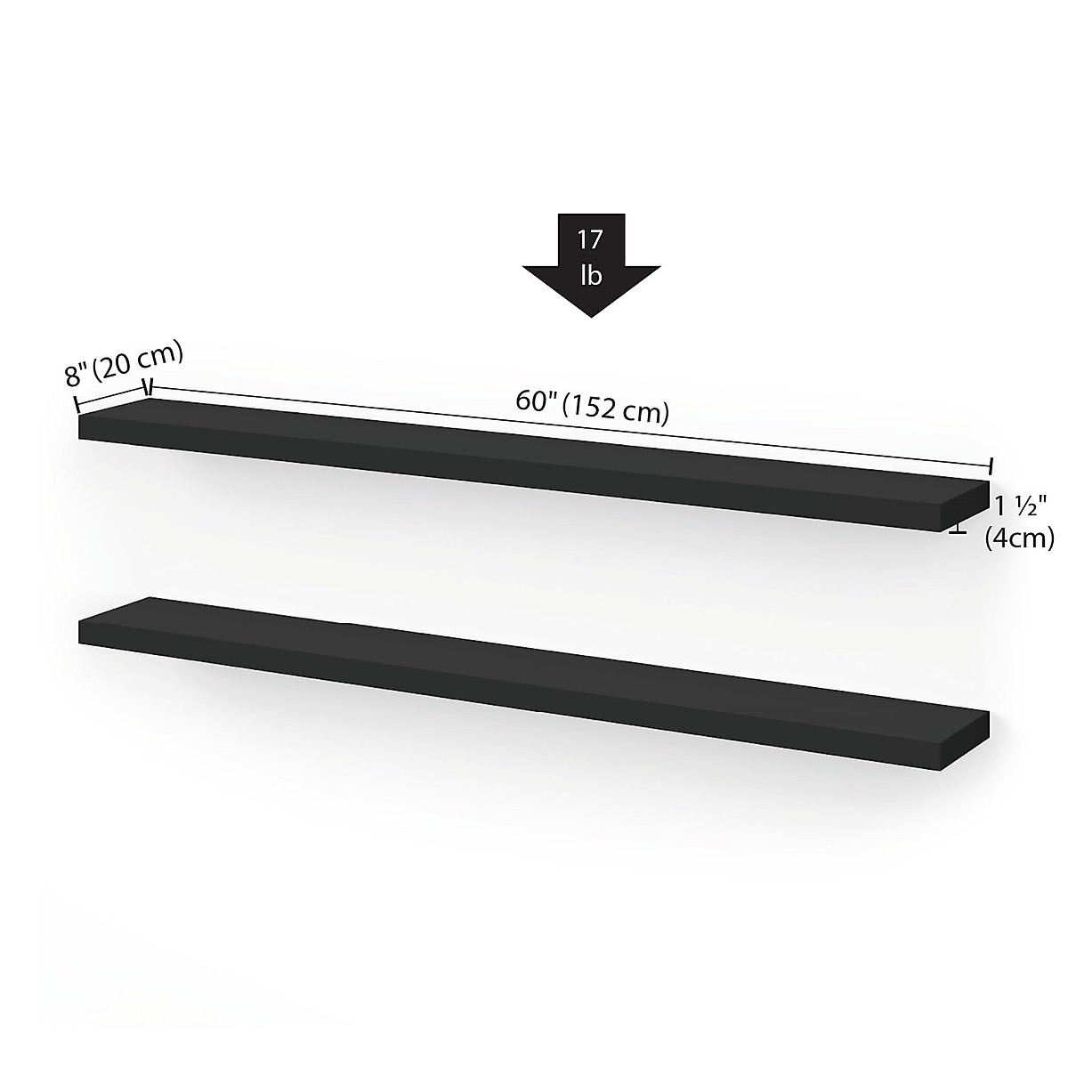 Ballucci Floating Shelves for Wall, 60" Wood Wall Shelf Set of 2, with Invisible Brackets for Bathroom, Living Room, Bedroom, Kitchen, Nursery, 8" Deep, Black