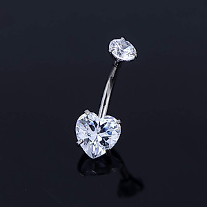 OUFER Titanium Belly Rings 14G G23 Solid Titanium Faceted Cubic Zirconia Heart Navel Rings Belly Button Body Piercing Jewelry