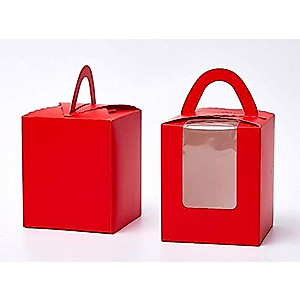 Walk Arrive Cupcake Box Clear Display Window with Strong Handle and Secure Insert Cake Box Bakery Box Cupcake Carrier Cupcake Holder Container for Baby Shower Wedding Birthday Festival Party (10, Red)