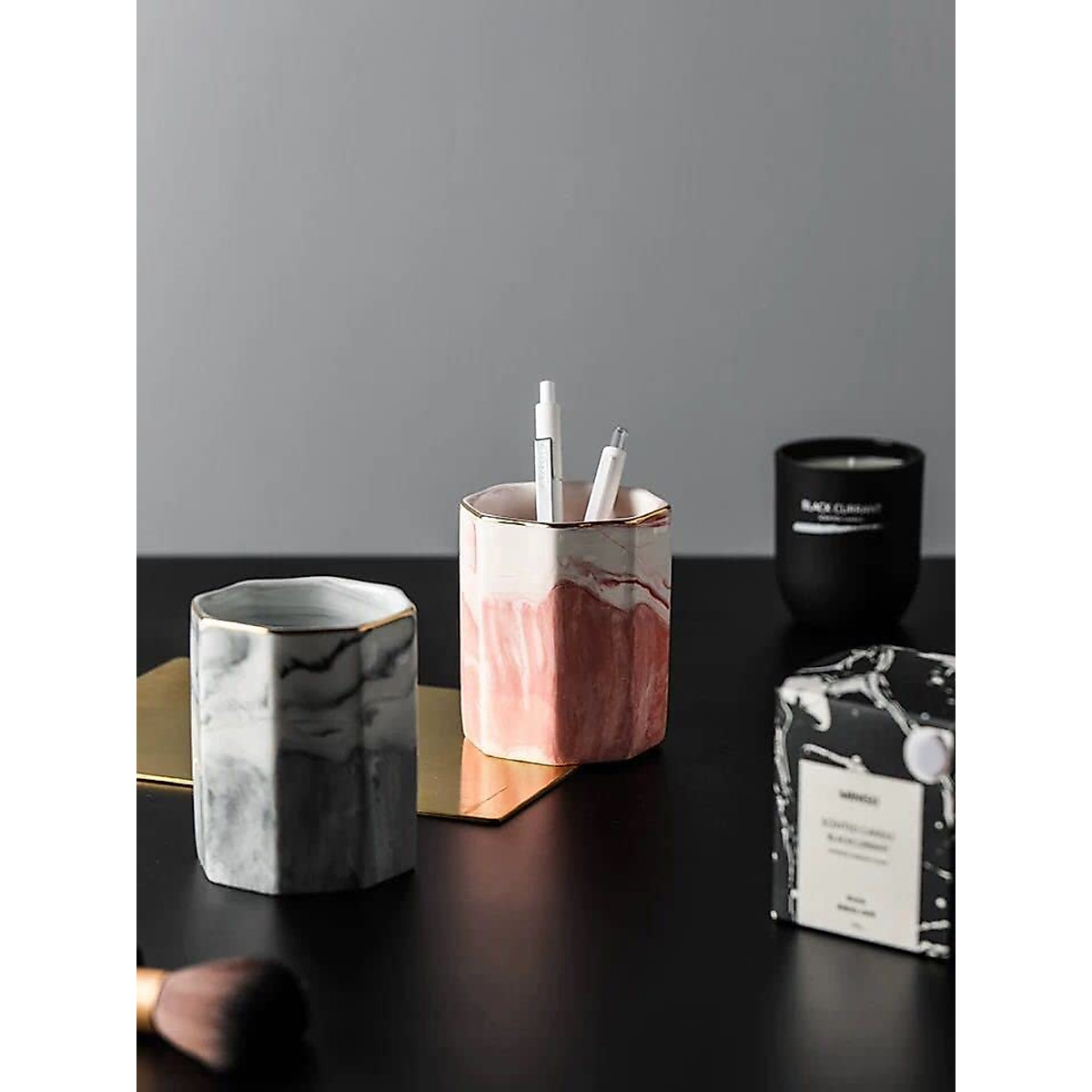 123Arts Ceramic Marble Pen Holder Makeup Brush Storage Container Home Storage Container