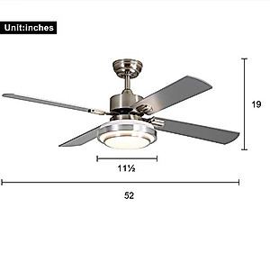 FINXIN Indoor Ceiling Fan Light Fixtures Remote LED 52 Brushed Nickel Ceiling Fans For Bedroom,Living Room,Dining Room Including Motor,Remote Switch