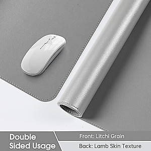 EMINTA Dual Sided Office Desk Pad, New Upgrade Sewing Waterproof PU Leather Large Mouse Mat Desk Blotter Protector, Ultra Thin Desk Writing Mat for Office/Home (Gray/Silver, 31.5" x 15.7")