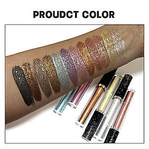 12 Colors Liquid Glitter Eyeshadow Set, Shimmer Sparkling Eyeshadow -Waterproof Long Lasting Quick-Drying Eyeshadow Metallic Pigment Primer Base Makeup Kits