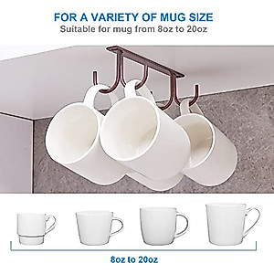 FOMANSH Mug Rack Under Cabinet - Coffee Cup Holder, 12 Mugs Hooks Under Shelf, Display Hanging Cups Drying Hook for Bar Kitchen Utensils Brown