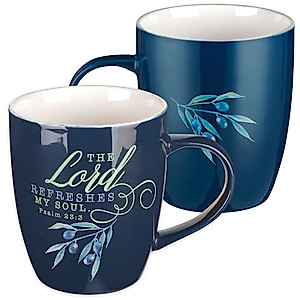 Christian Art Gifts Ceramic Coffee & Tea Mug 13 oz Microwave/Dishwasher Safe Scripture Mug for Women: The Lord Refreshes My Soul - Psalm 23:3 Inspirational Bible Verse with Olive Branch
