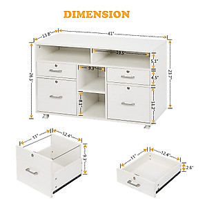 VINGLI Wood Mobile File Cabinet with 4 Drawers and Shelves, Printer Stand with Open Storage, Lockable Lateral Filing Cabinet for Home Office, Assembly Required, Light Beige Close to White