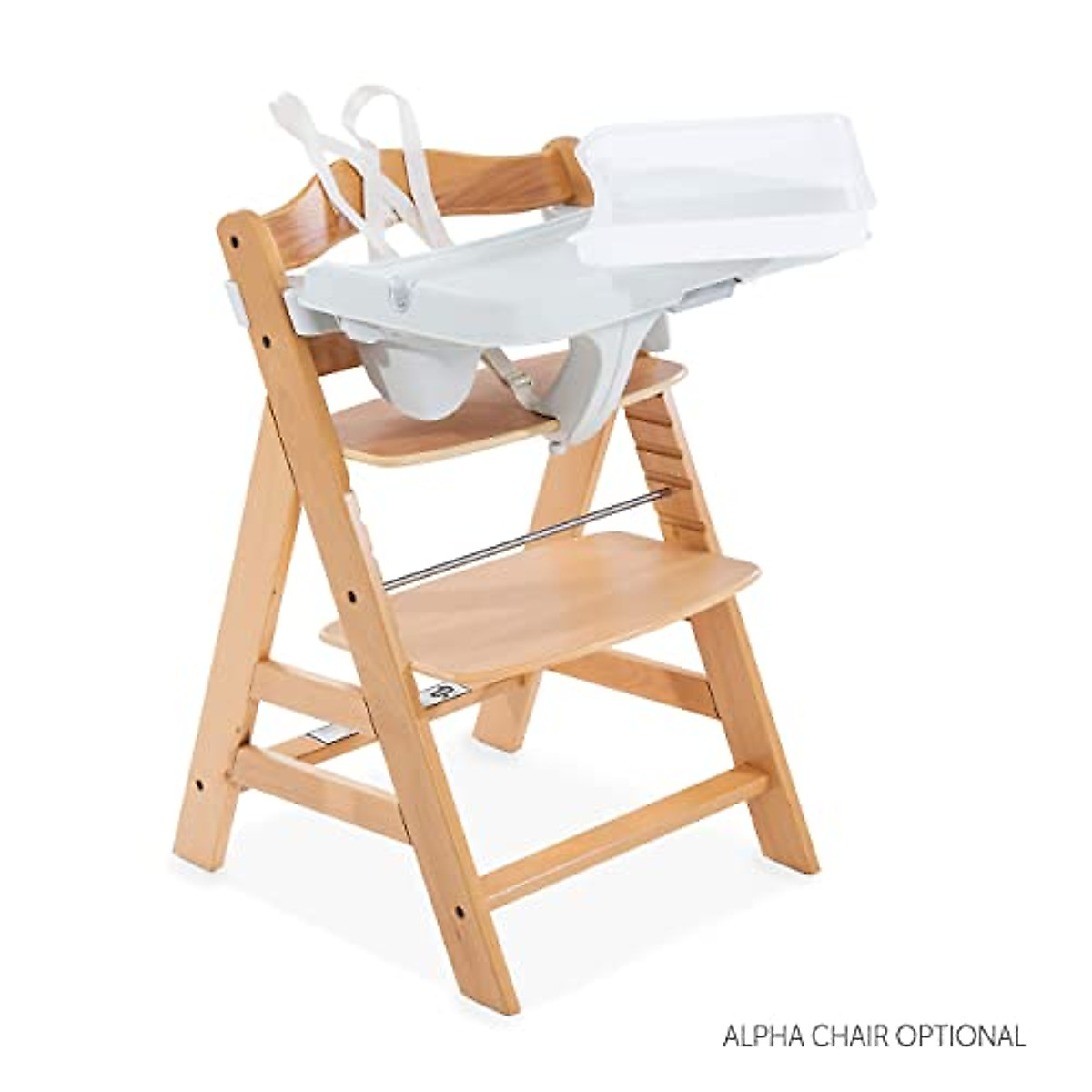 Hauck - Fun for Kids Hauck Alpha Tray + 5-Point Harness, 3 in 1 Table Set for Hauck Wooden Highchair Alpha+, Depth Adjustable Table, Removable Tray, Cup Moulding, Elevated Edge, White