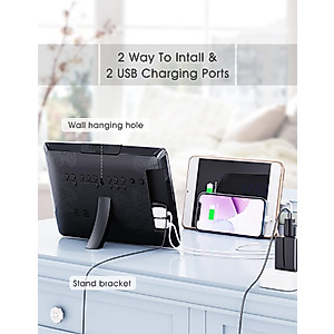 Digital Wall Clock, 11.5" Extra Large Display Calendar Alarm Day Clock with Date and of Week, Temperature,2 USB Chargers,3 Alarms, 5 Dimmer& 12/24Hr LED Desk for Office, Living Room, Bedroom, Elderly