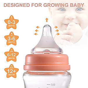 FDBTL Baby Bottle Glass Natural Anti-Colic Bottles Closer to Breastfeeding for Newborn Babies Infant 0M+ 6Oz