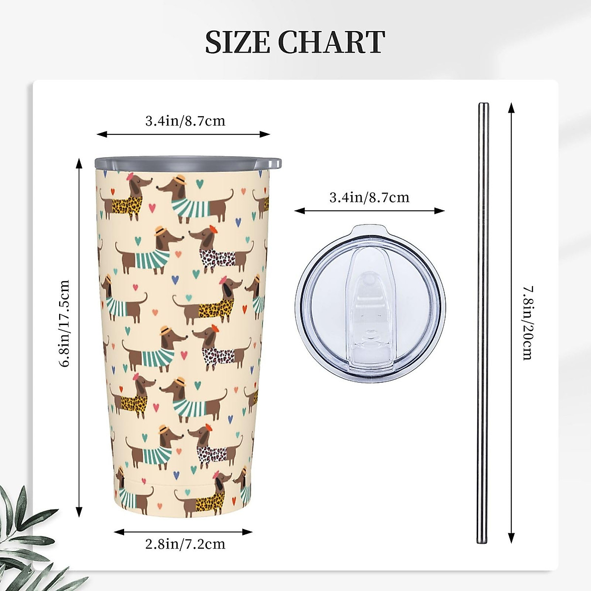 CHASOEA Dachshund Tumbler 20oz Cute Dog Stainless Steel Insulated Tumblers with Lid and Straw Animal Travel Coffee Mug Tea Wine Cups Water Bottle Dogs Gifts for Women Dog Lover