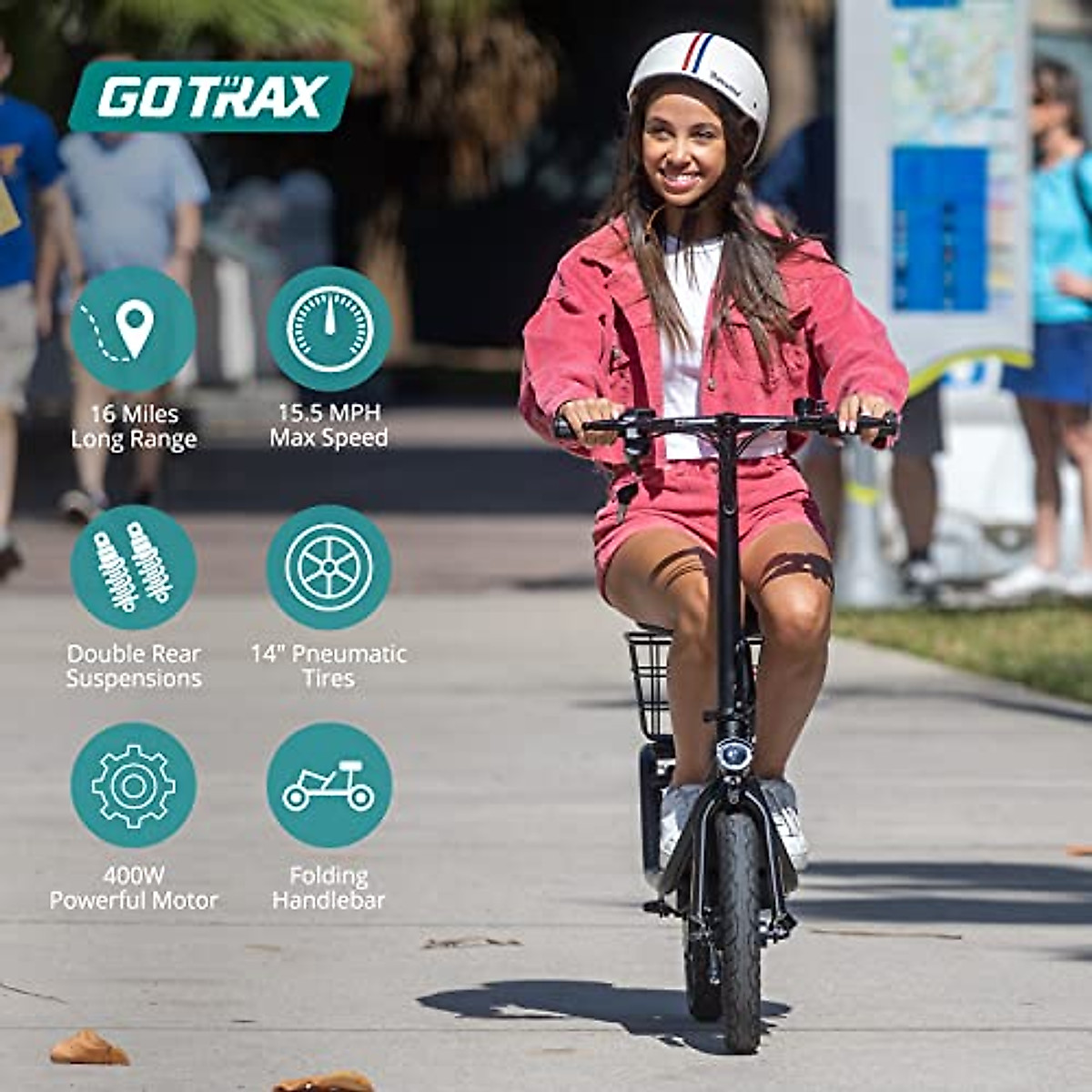 Gotrax FLEX Electric Scooter with Seat for Adult Commuter,16 Miles Range&15.5Mph Power by 400W Motor, Foldable Scooter with 14" Pneumatic Tire& 9”Comfortable Wider Deck, EBike with Carry Basket Black