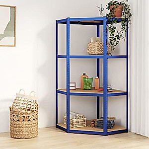 vidaXL 4-Layer Corner Shelf - Blue Galvanized Steel & Engineered Wood - Industrial Style - Ample Storage Space - Perfect for Commercial and Residential Use