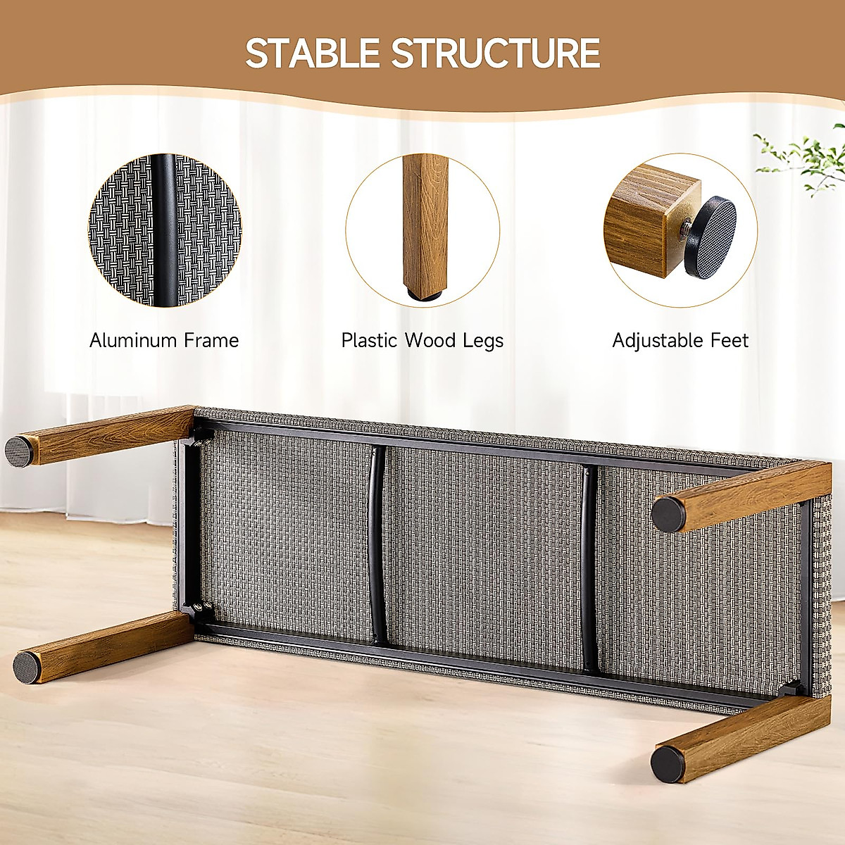 ONBRILL Outdoor Bench, Two-Person Patio Benches for Outdoors, Garden Bench with Breathable Textile Fabric for All Weather, Never Rot and Fade Backless Bench, Black