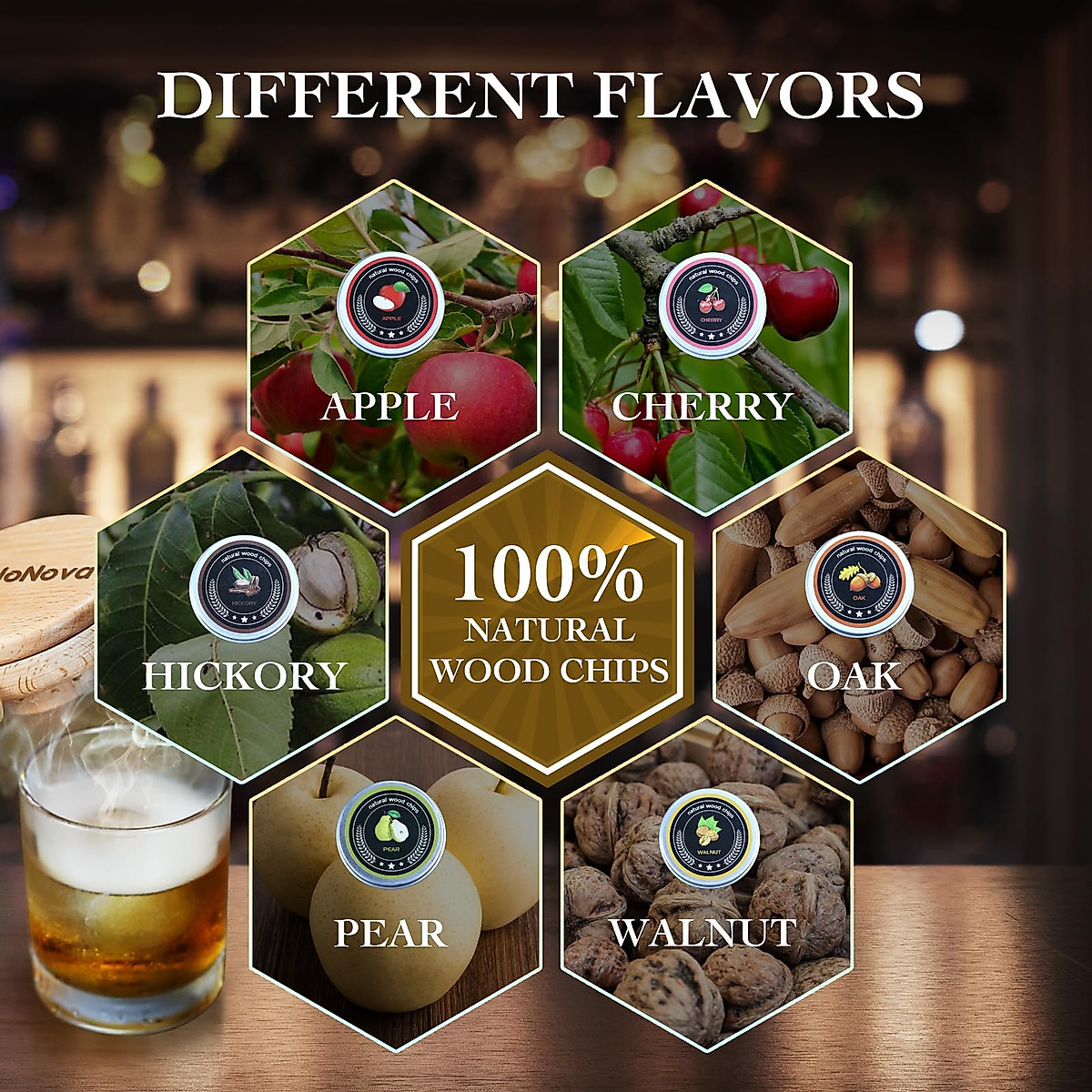 ExploNova Cocktail Smoker Kit with Torch, 6 Flavors Old Fashioned Cocktail Kit with Ice Stones, Bourbon Whiskey Gift for Husband, Father(Without Butane)